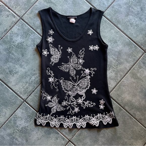 cute girl | Tops | Vtg Y2k 9s Black And White Butterfly Tank Top | Poshmark